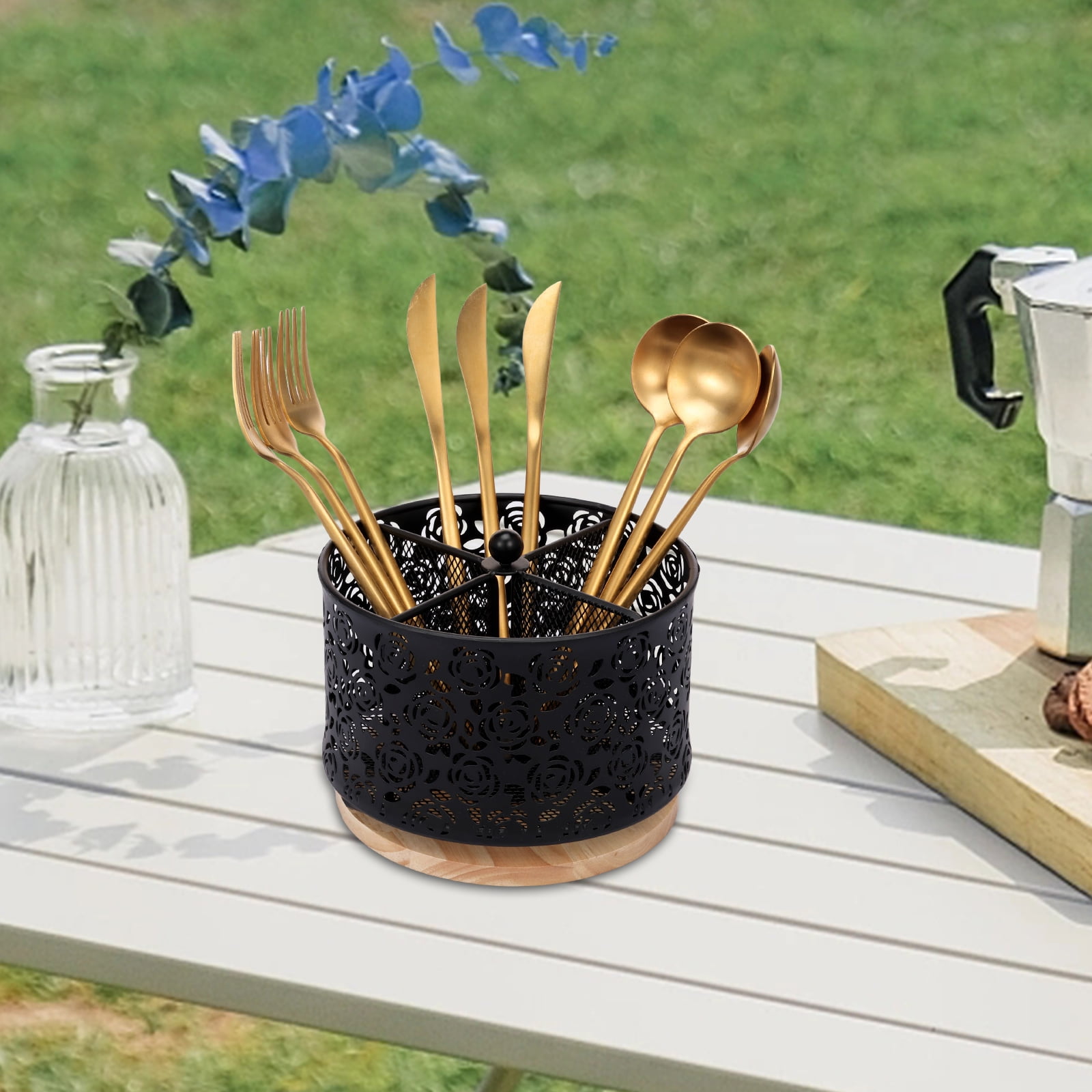 360° Rotating Utensil Caddy 4 Compartments Utensil Holder Metal Utensil ...