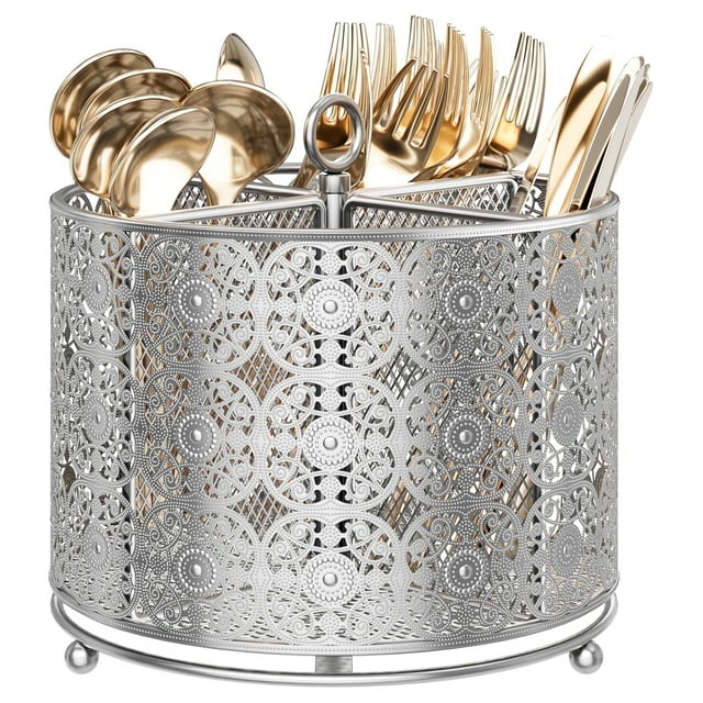 360° Rotating Utensil Caddy Countertop Cutlery Silverware Caddy Holder ...