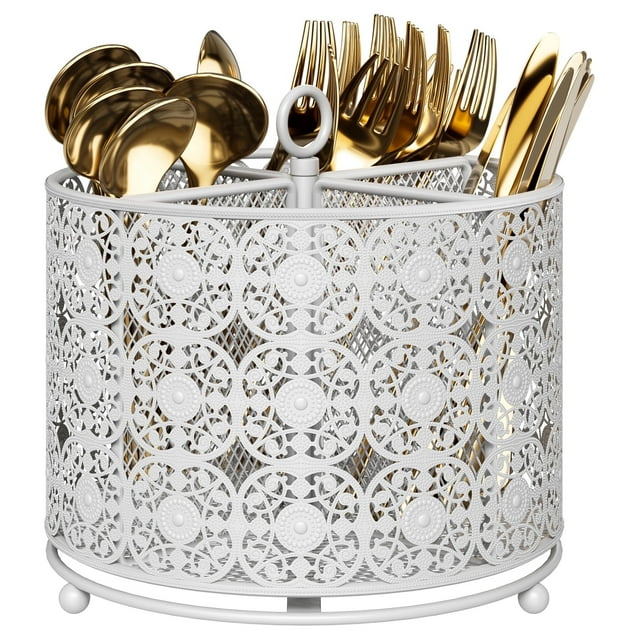 360° Rotating Utensil Caddy Countertop Cutlery Silverware Caddy Holder ...