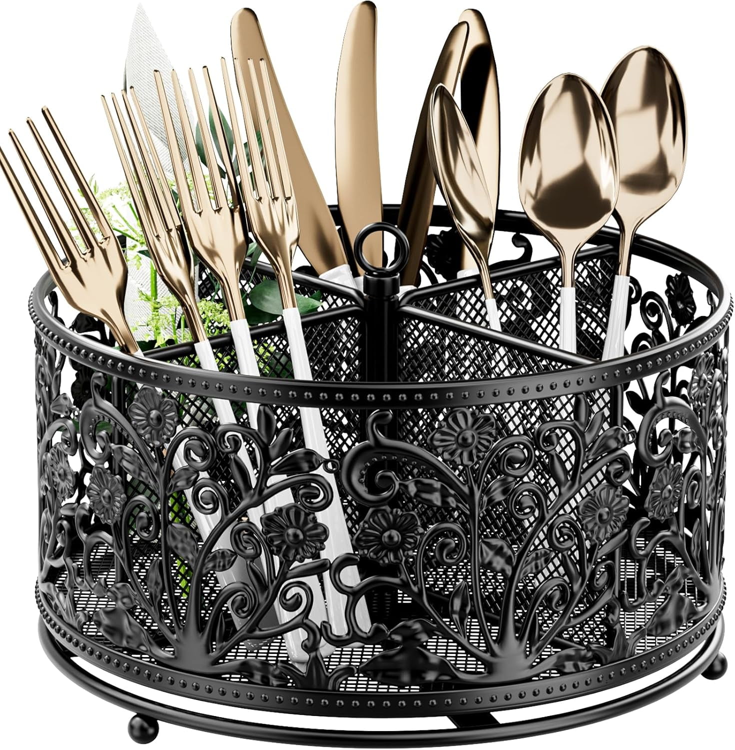 360° Rotating Utensil Caddy - Silverware Cutlery Caddy Holder with 4 ...