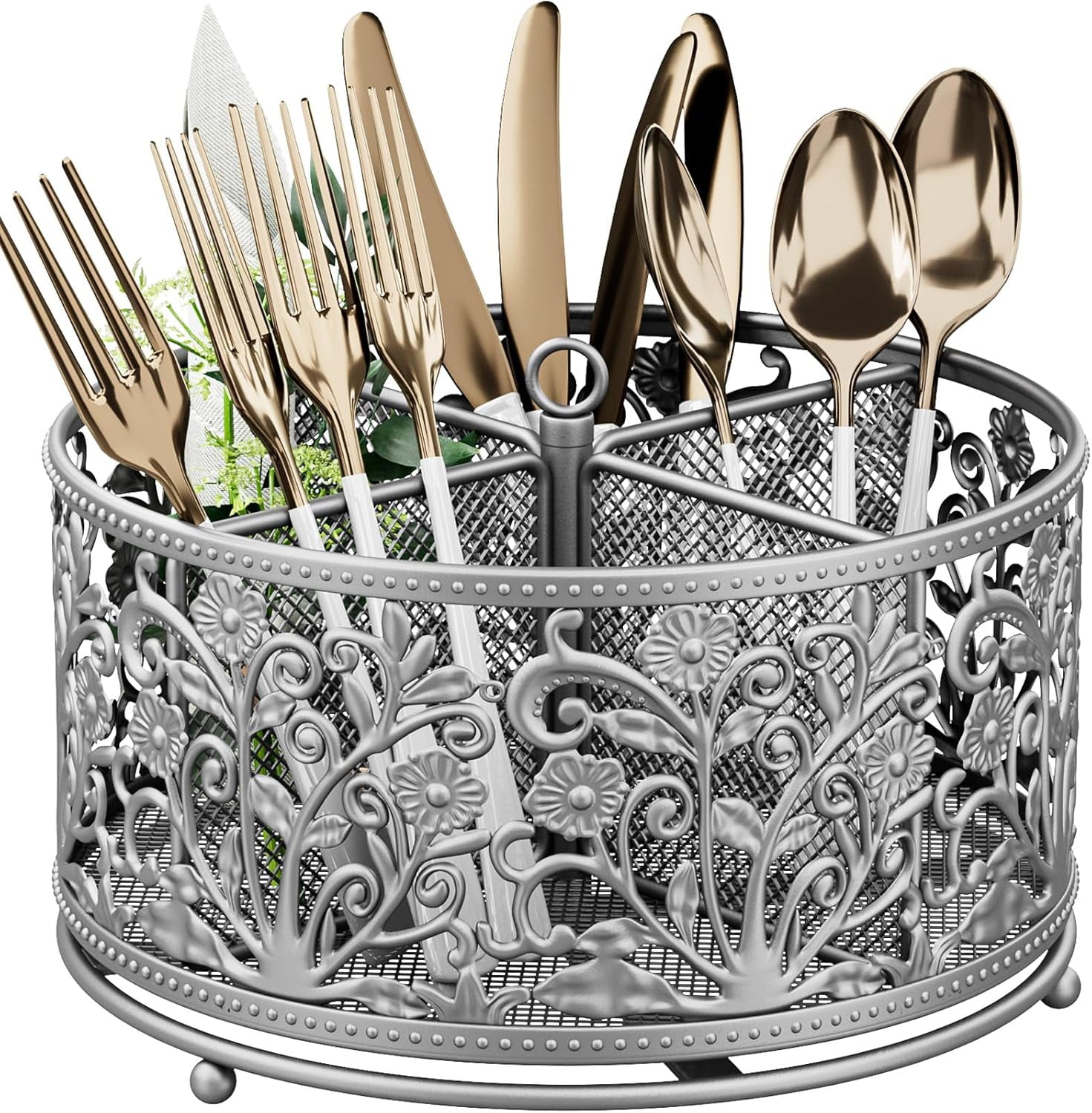 360° Rotating Utensil Caddy - Silverware Cutlery Caddy Holder with 4 ...