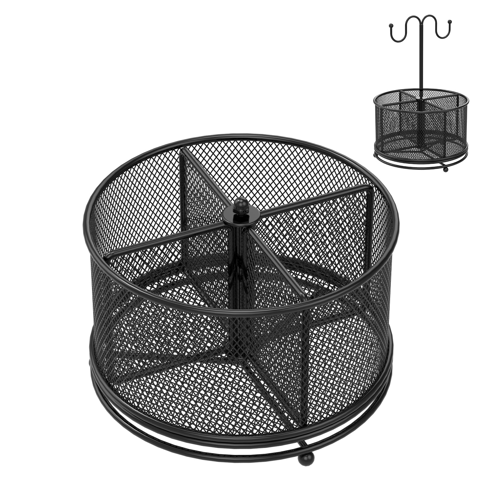 360° Rotating Utensil Caddy with Handle Metal Utensil Organizer Kitchen ...