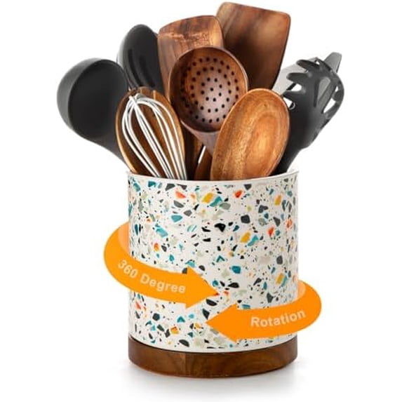 360°Rotating Utensil Holder, 7.2" Kitchen Utensil Crock, Ceramic ...