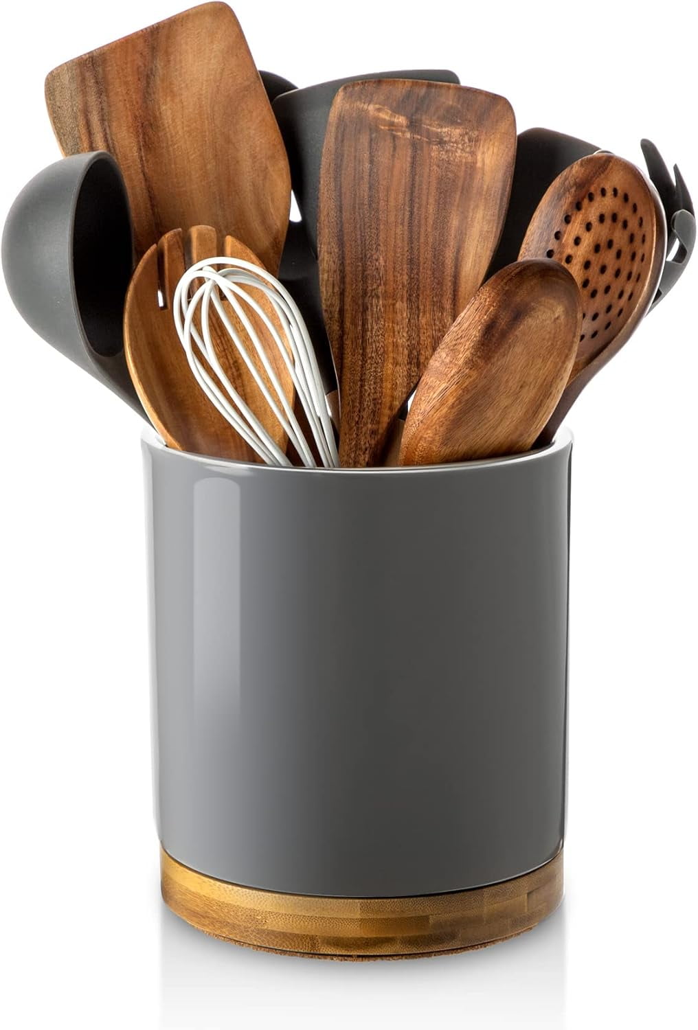 360° Rotating Utensil Holder, 7.2" Large Utensil Crock, White Ceramic ...