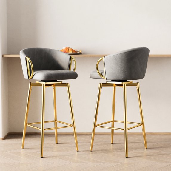 360° Rotating Velvet High Stools+Safe and Stable Design"-"Bar Drinking ...