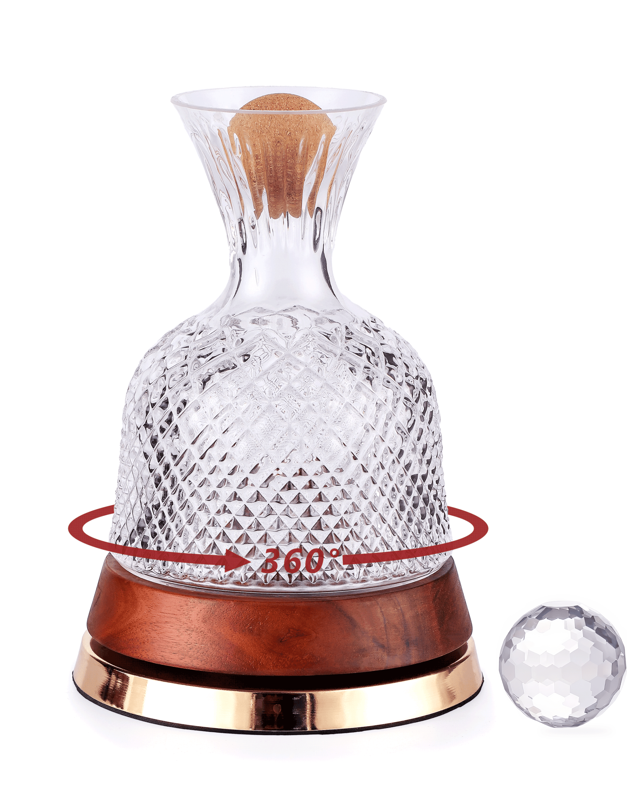 360° Rotating Wine Decanter Set with Wood Base, Crystal Glass Wine ...