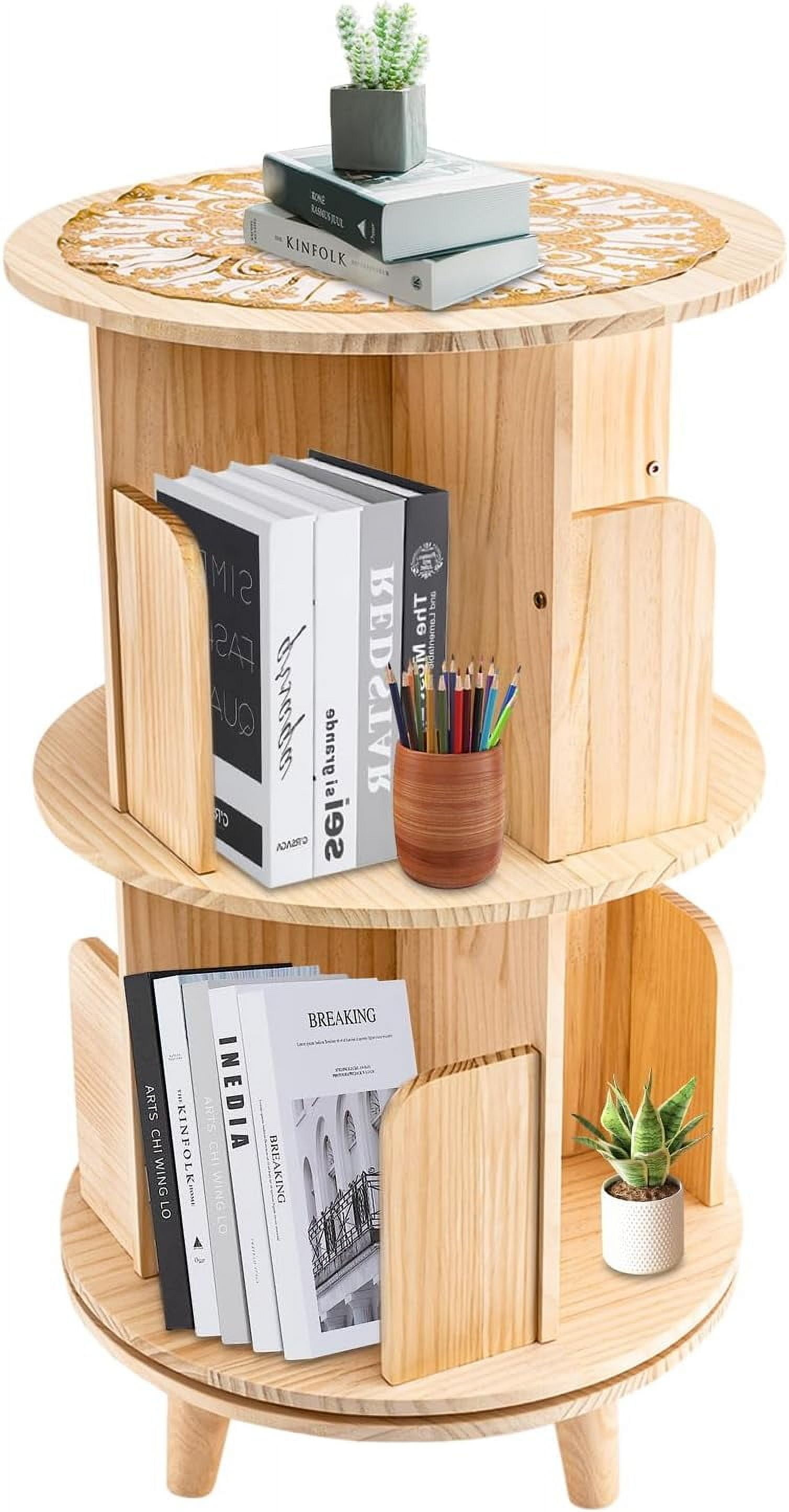 360° Rotating Wood Bookshelf Narrow Book Shelf Display Corner Bookcase ...