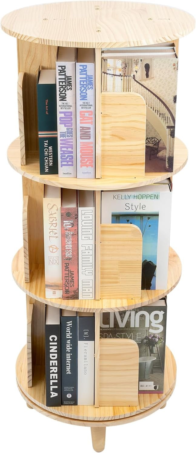 360° Rotating Wood Bookshelf Narrow Book Shelf Display Corner Bookcase ...