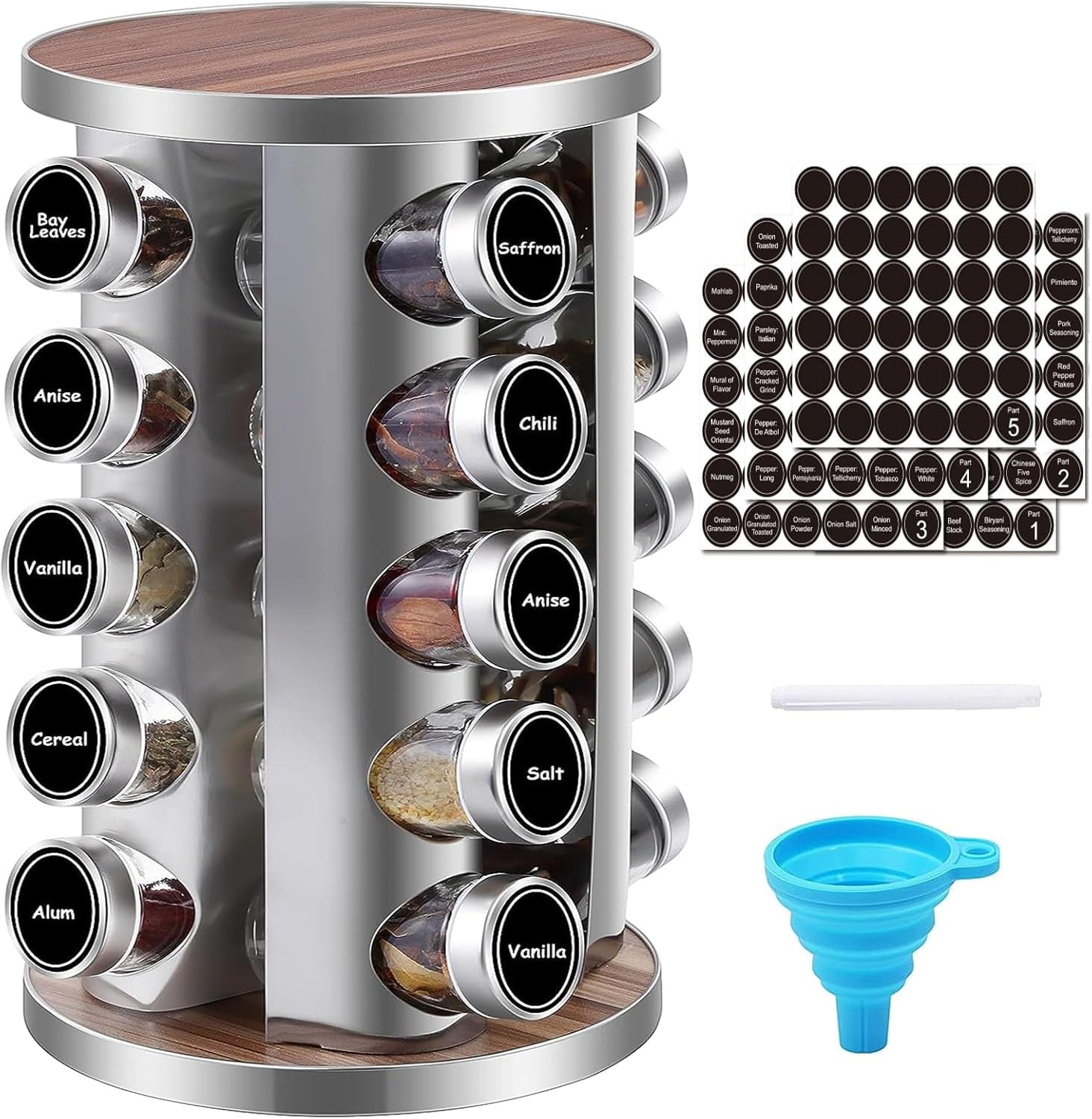 360° Rotating spice rack organizer - 20 cans of stainless steel ...