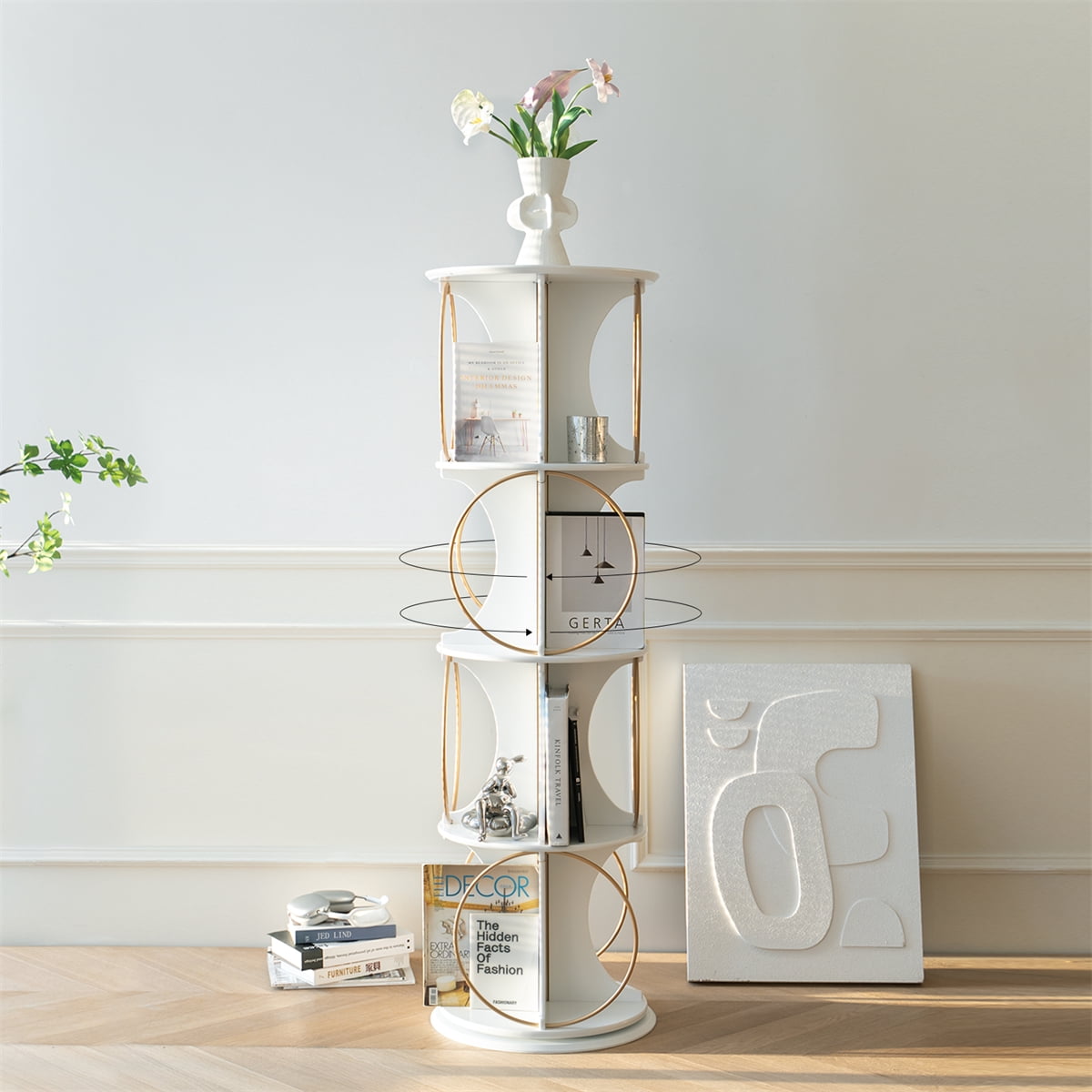 360° Rotation Display Shelf, 4 Tier Bookcase Storage Rack Floor ...