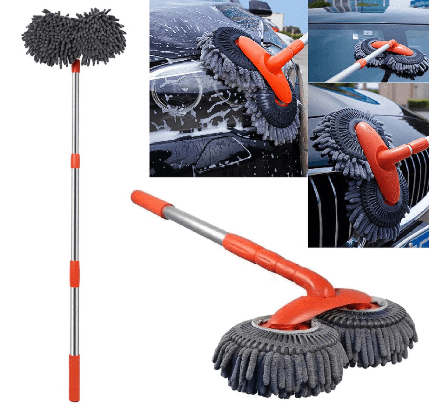 360° Rotation Head Retractable Double Layer Car Wash Brush with Long ...