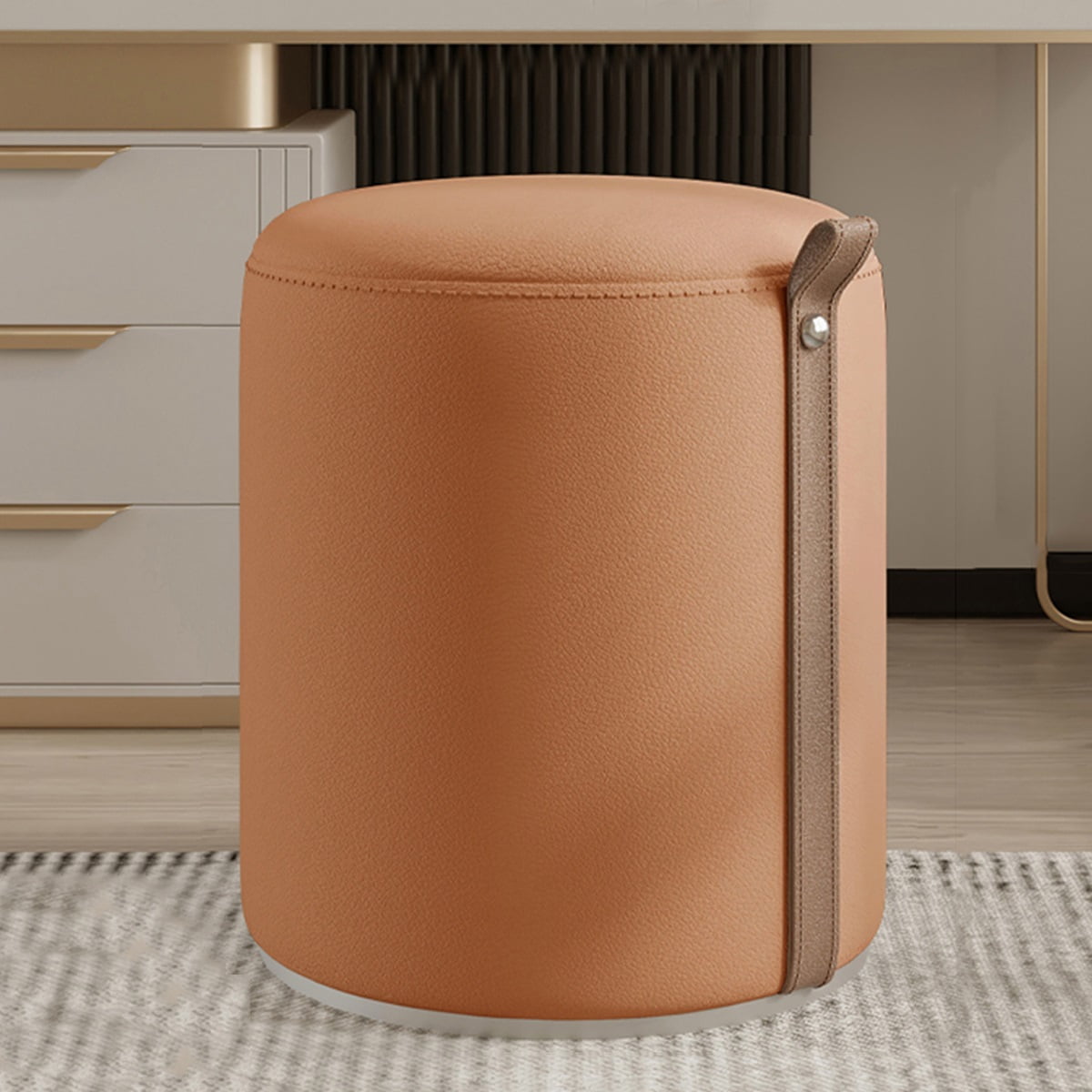 360° Rotation Round Ottoman Foot Stool Upholstered Leather Ottoman ...