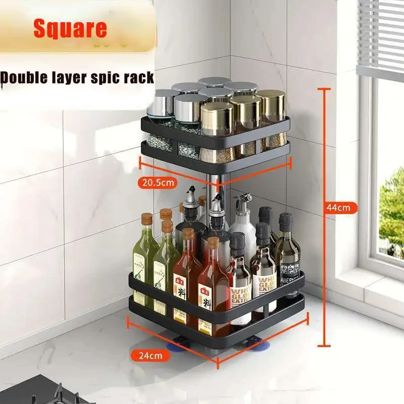 360 Rotation Spice Rack Multi-Layer Spices Cans Seasonings Storage Tray ...