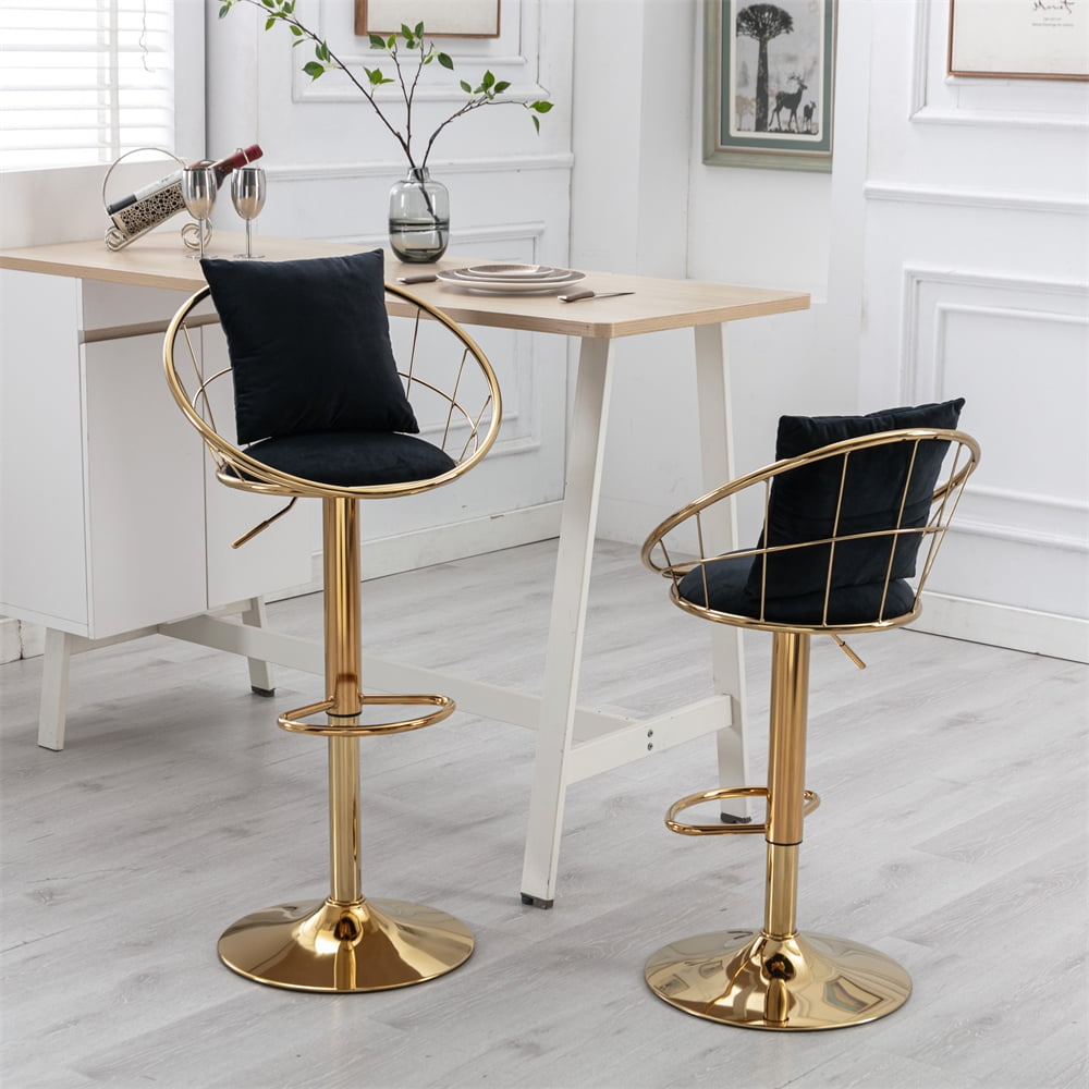 360°Rotation Velvet Bar Chair Set of 2, Adjustable Counter Bar Height ...