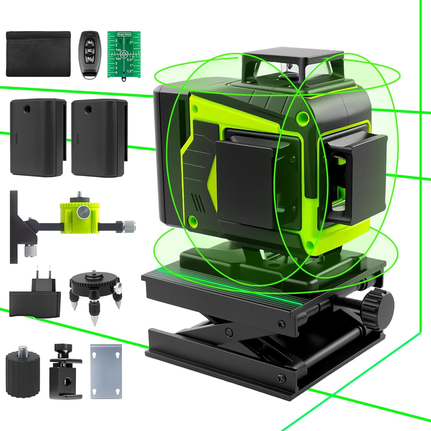 360 Self Leveling Laser Level Kit, 4D 4x360 Green Cross Line Vertical and Horizontal Lazer ...