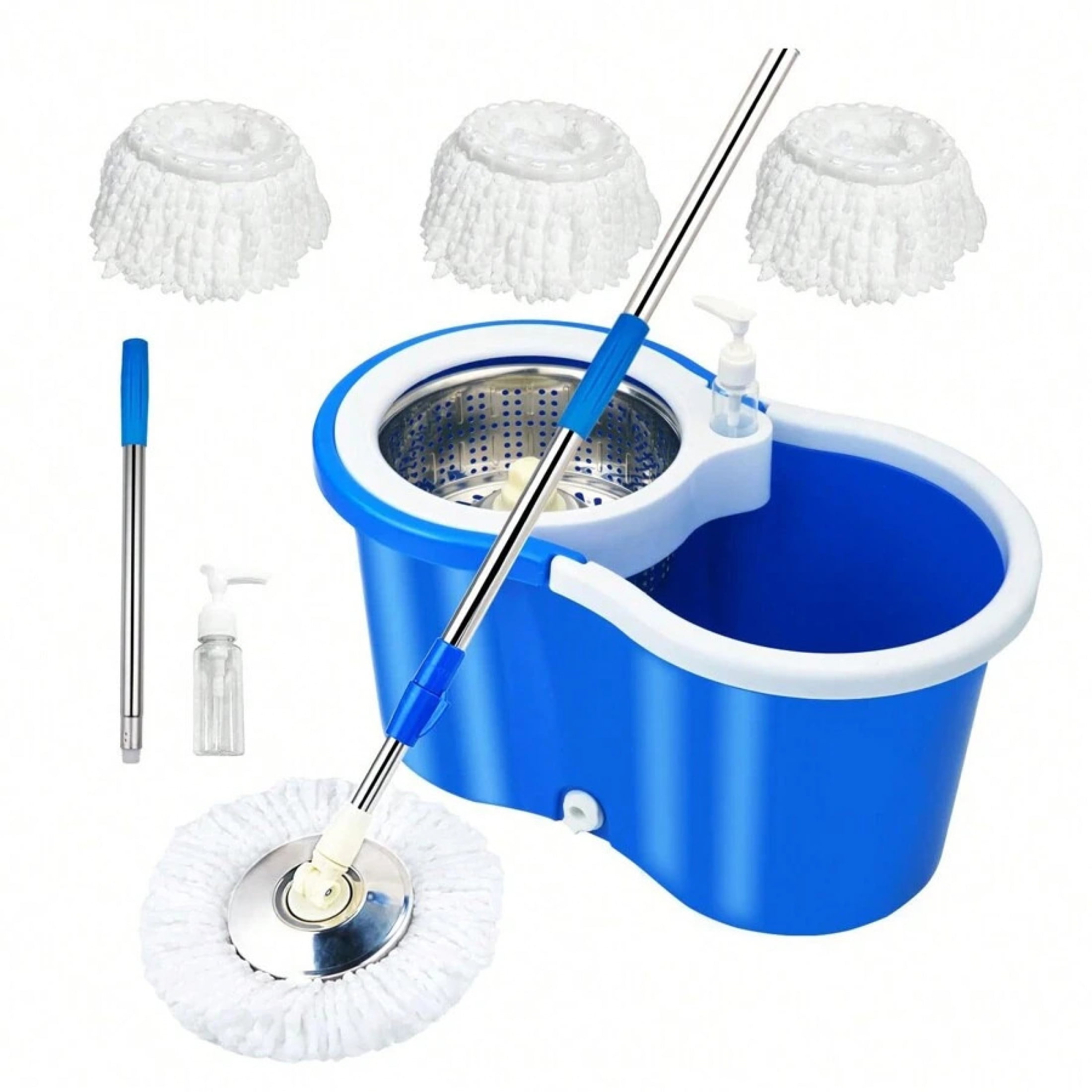 360 ° Spin Mop And Bucket Set - 61" Extended Handle + 3 Microfiber ...