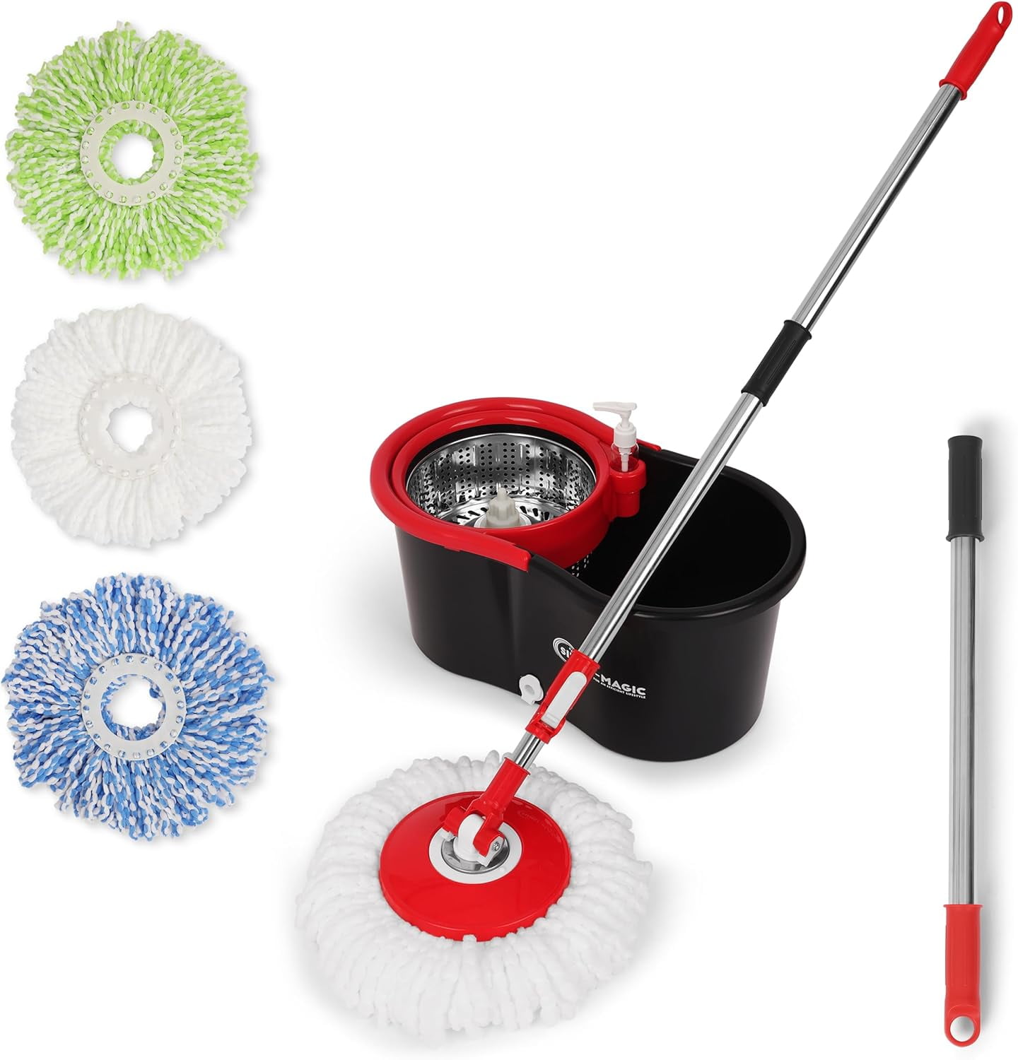 360° Spin Mop and Bucket with Wringer – 3 High-Absorbent Microfiber ...
