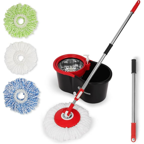 360° Spin Mop and Bucket with Wringer – 3 High-Absorbent Microfiber ...