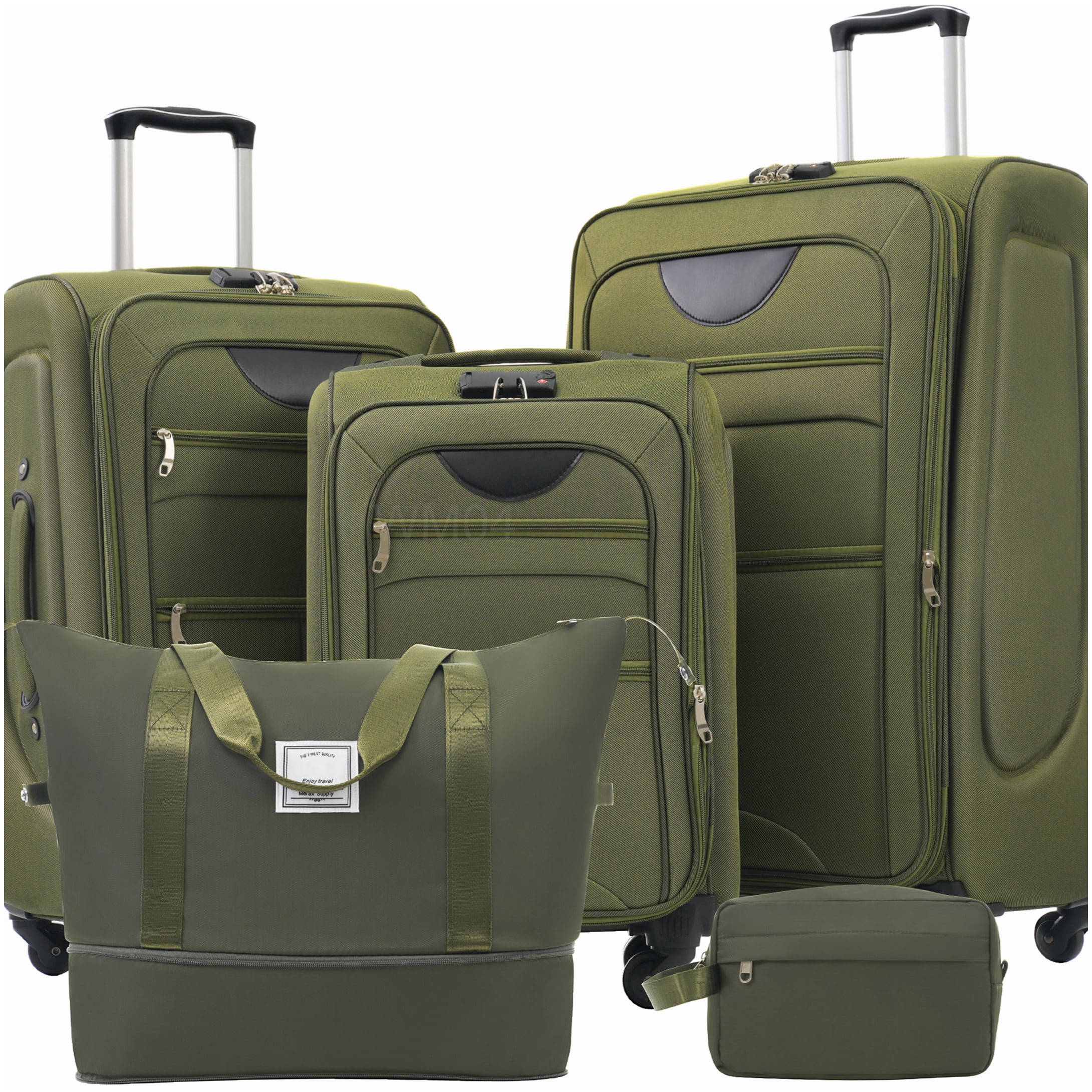 360° Spinner Wheel Expandable Suitcase Set with Duffel, Army Green ...