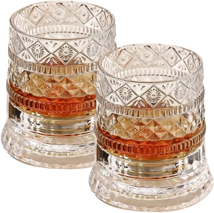 360 Spinning Crystal Glass, Heavy Relief Base Whiskey Tumbler, Unique ...