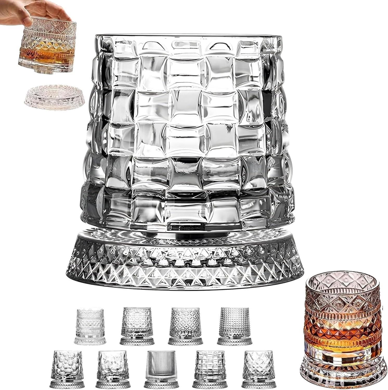 360° Spinning Crystal Glass - Rotating Heavy Old Fashioned Crystal ...