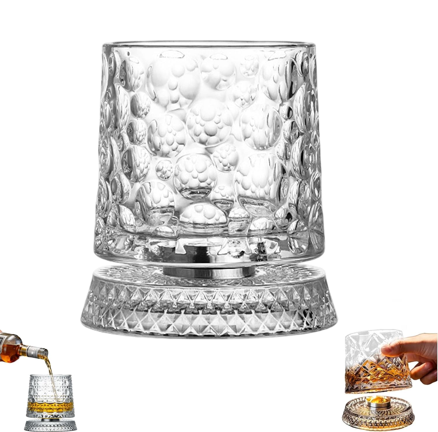 360° Spinning Crystal Whiskey Glass, Spinning Old Fashioned Tumblers ...