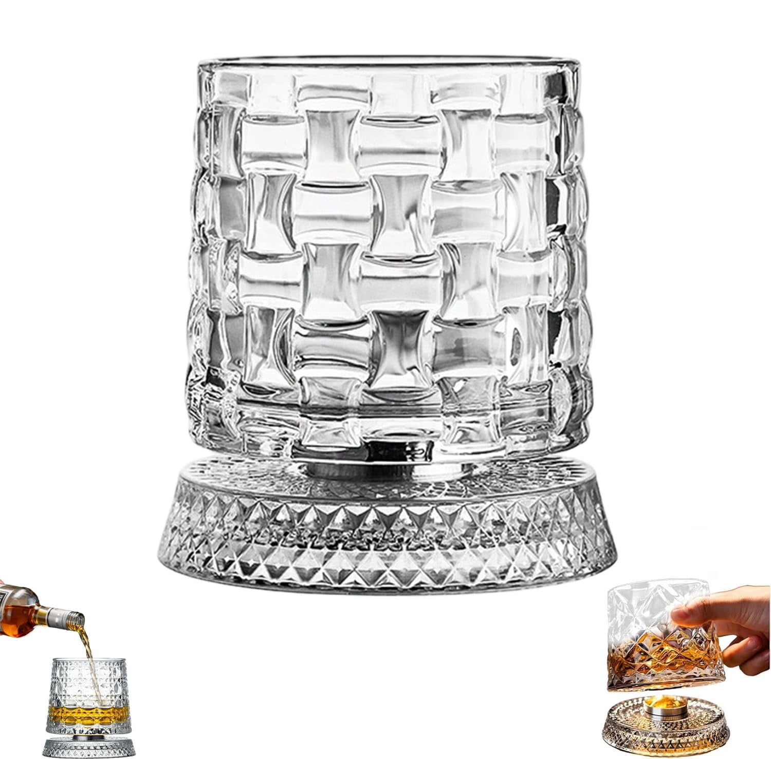 360° Spinning Crystal Whiskey Glass, Spinning Old Fashioned Tumblers ...