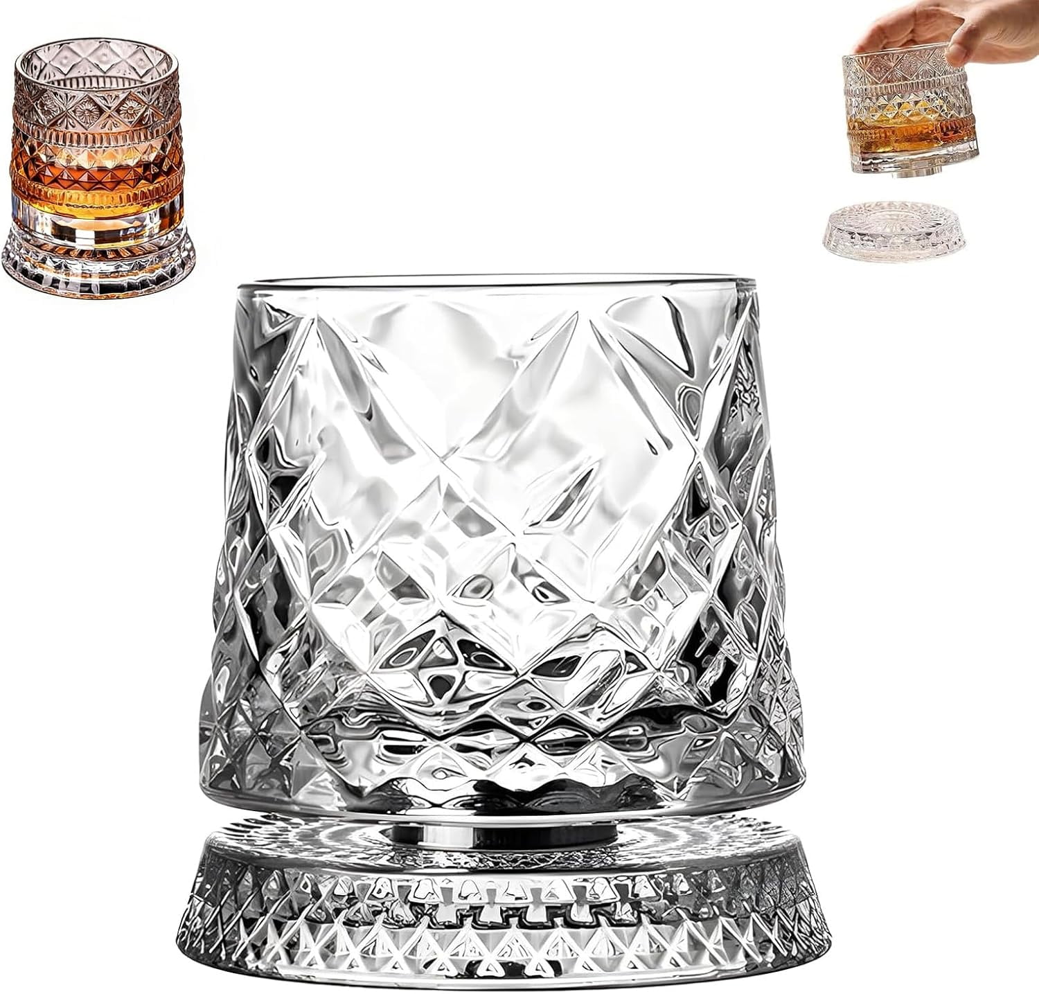 360 Spinning Whiskey Glasses, 280ML Crystal Wine Glass with Stress ...