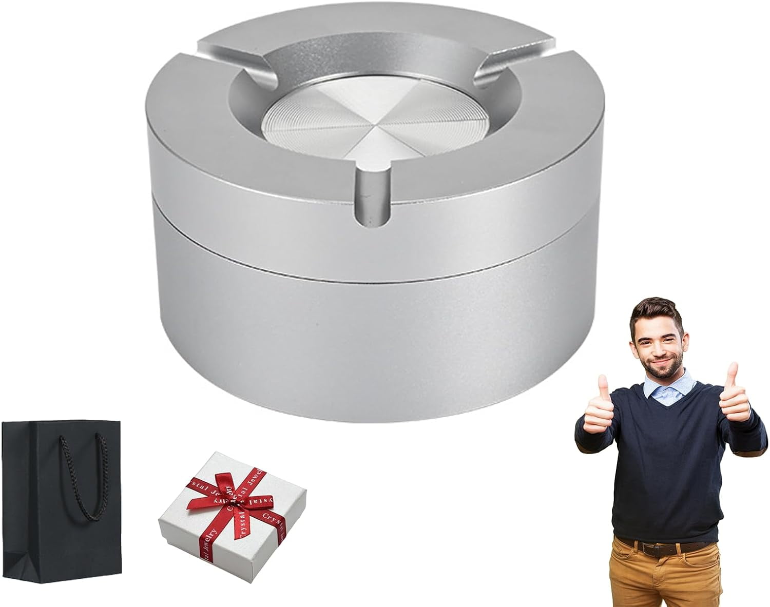 360° Stainless Steel Twist-Lock Ashtray, Odor-Proof & with Cigarette ...