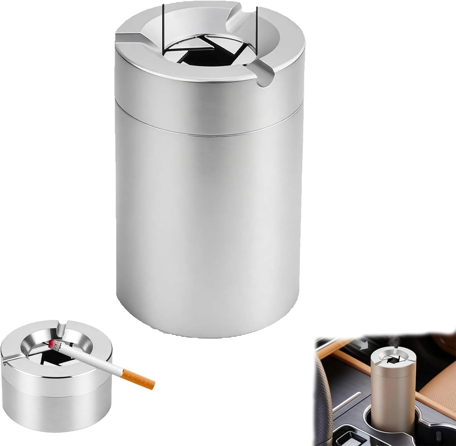 360°Stainless Steel Twist-Lock Ashtray, Stainless Steel Car Ashtray ...