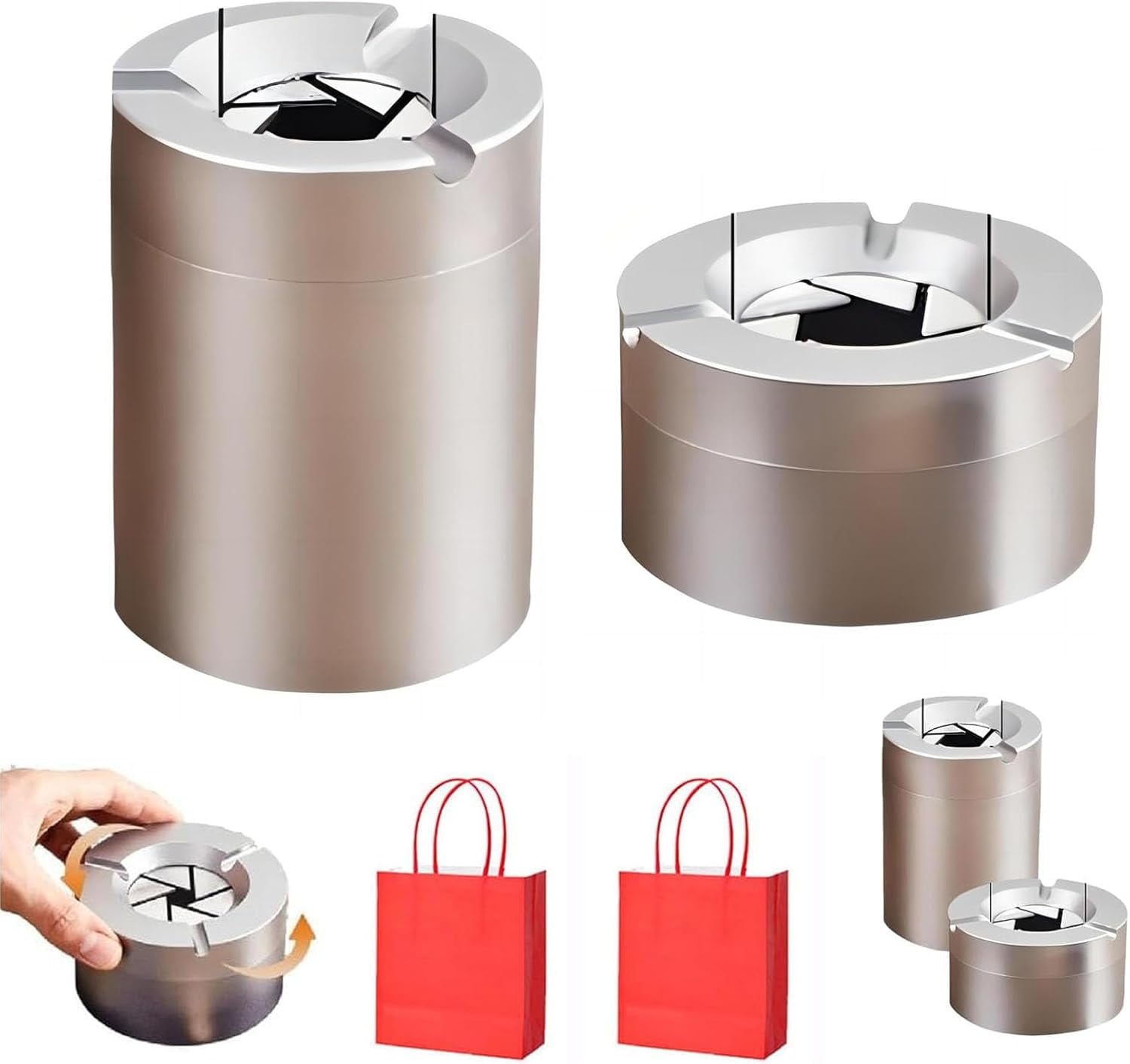 360° Stainless Steel Twist-Lock Ashtray, Windproof Odor-Proof Car ...