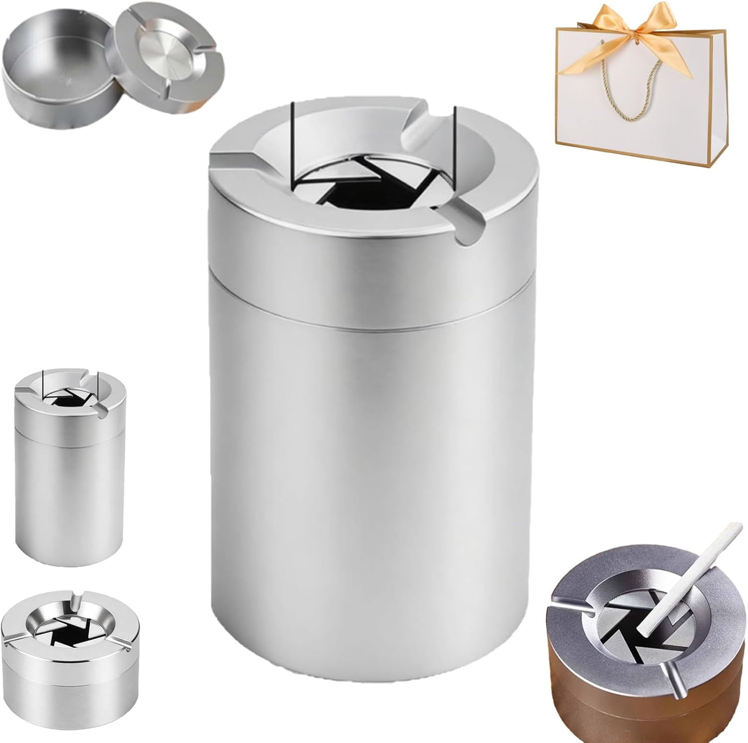 360° Stainless Steel Twist Lock Ashtray with Lid, Windproof Car Ashtray ...