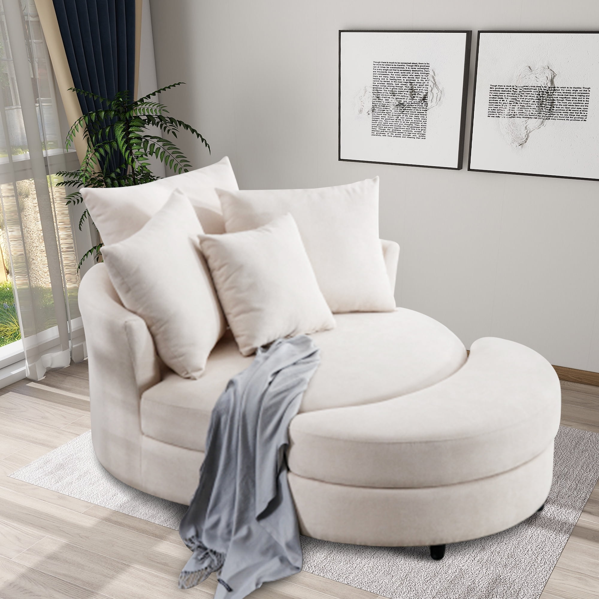 360° Swivel Accent Barrel Chair and Half Crescent Moon Storage Bench ...