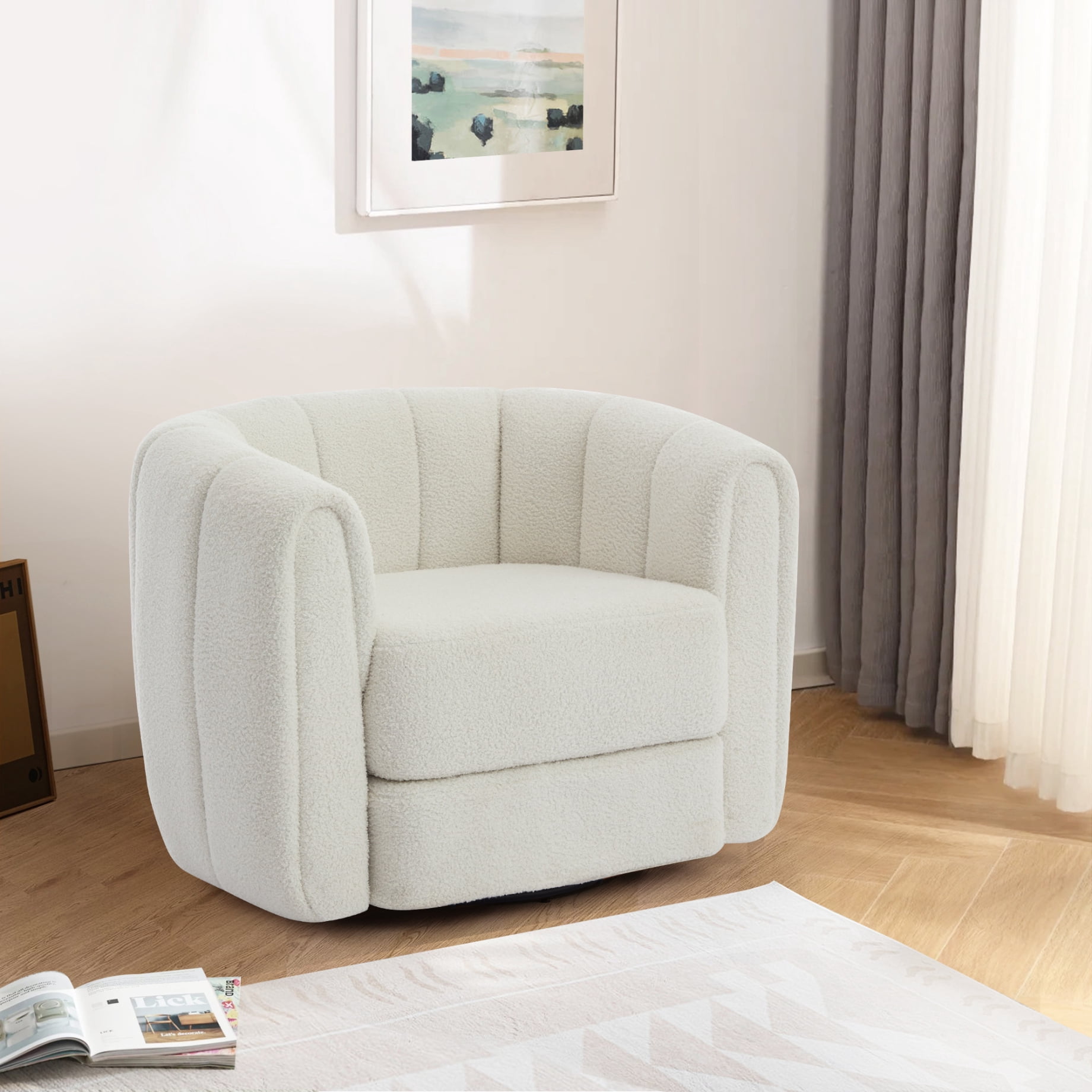 360° Swivel Accent Barrel Chair, Modern Round Armchairs with Thick ...