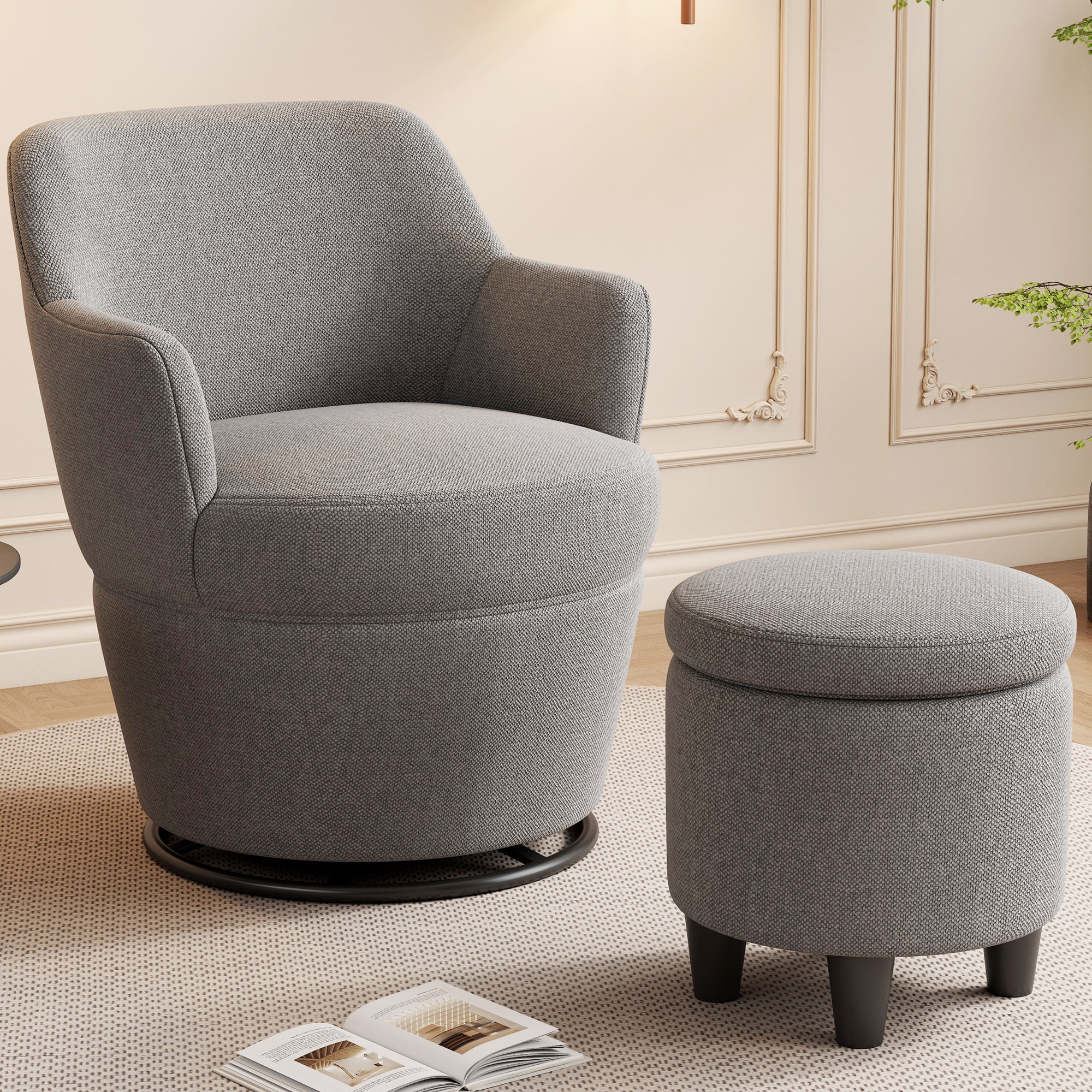 360°Swivel Accent Chair Armrest, Armchair with Storage Footrest,Swivel ...