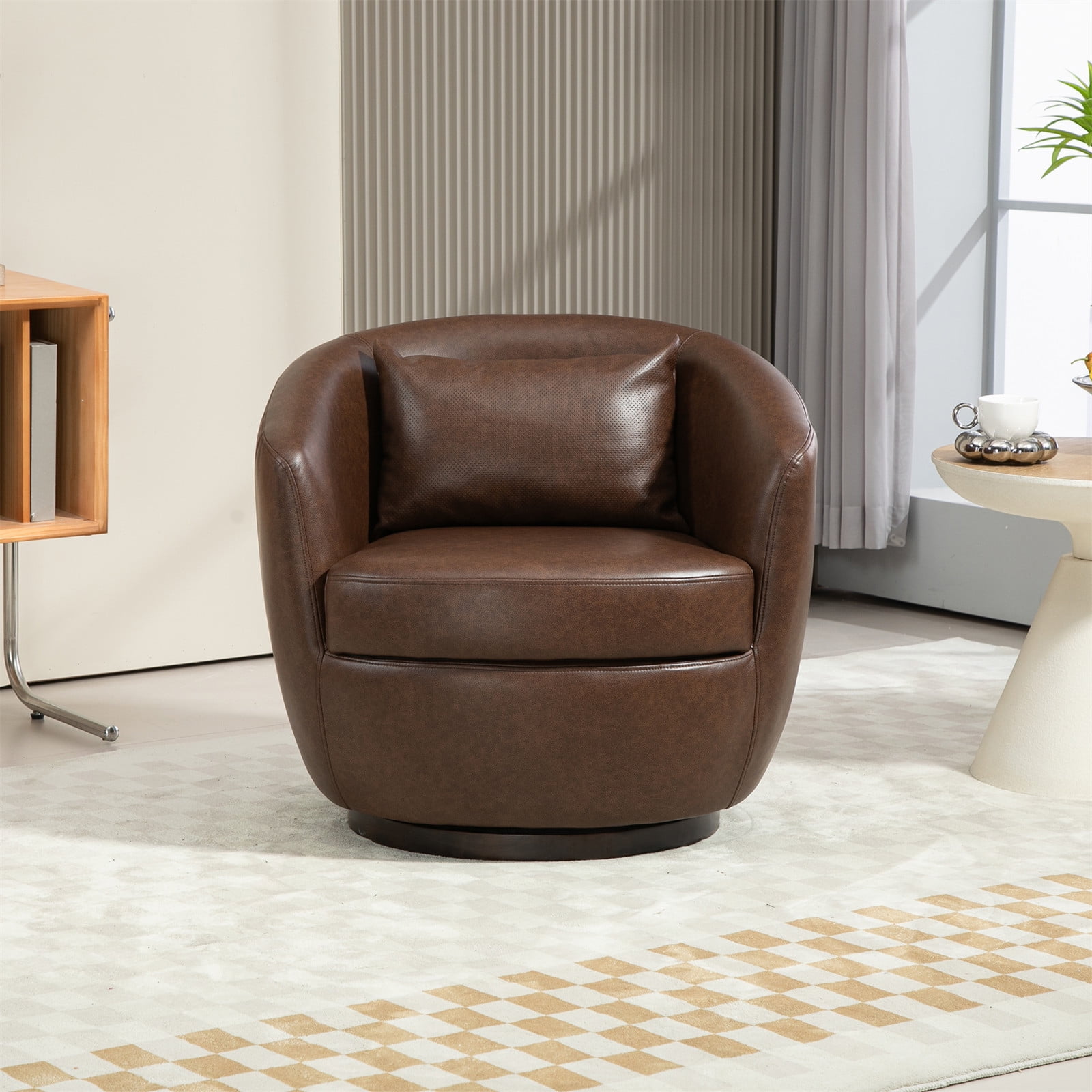 360° Swivel Accent Chair with Hidden Storage, Upholstered Round Barrel ...