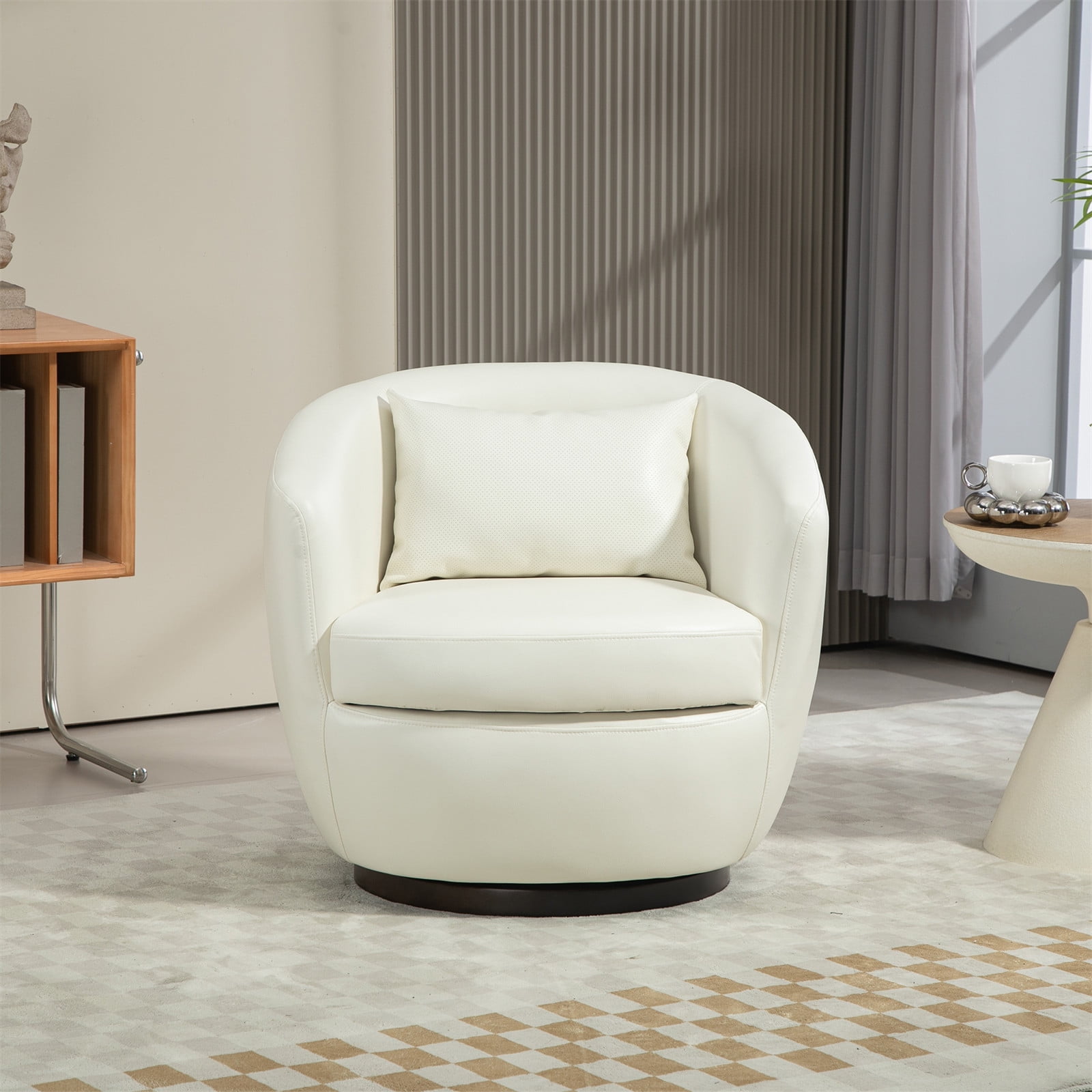 360° Swivel Accent Chair with Hidden Storage, Upholstered Round Barrel ...
