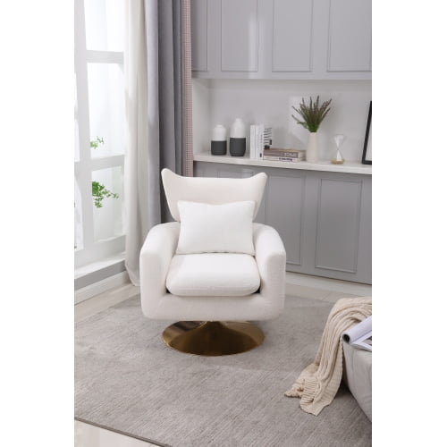 360° Swivel Accent Chair with Lumbar Pillow, Classic Mid-Century Round ...