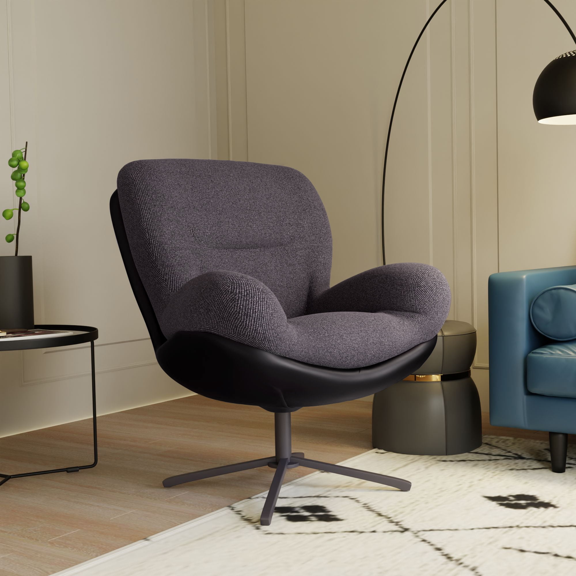 360° Swivel Accent Chair, Modern Chenille Lounge Chair with Faux ...