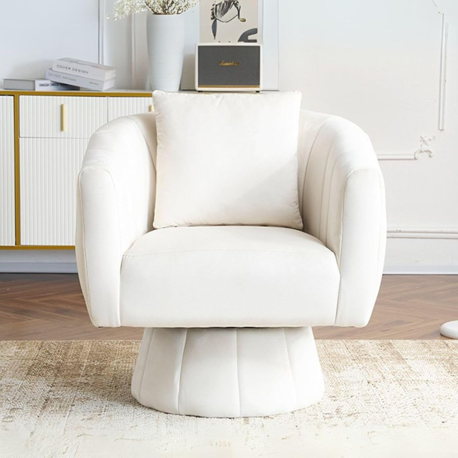 360°Swivel Accent Chair, Modern Velvet Barrel Accent Chair with Fluffy ...