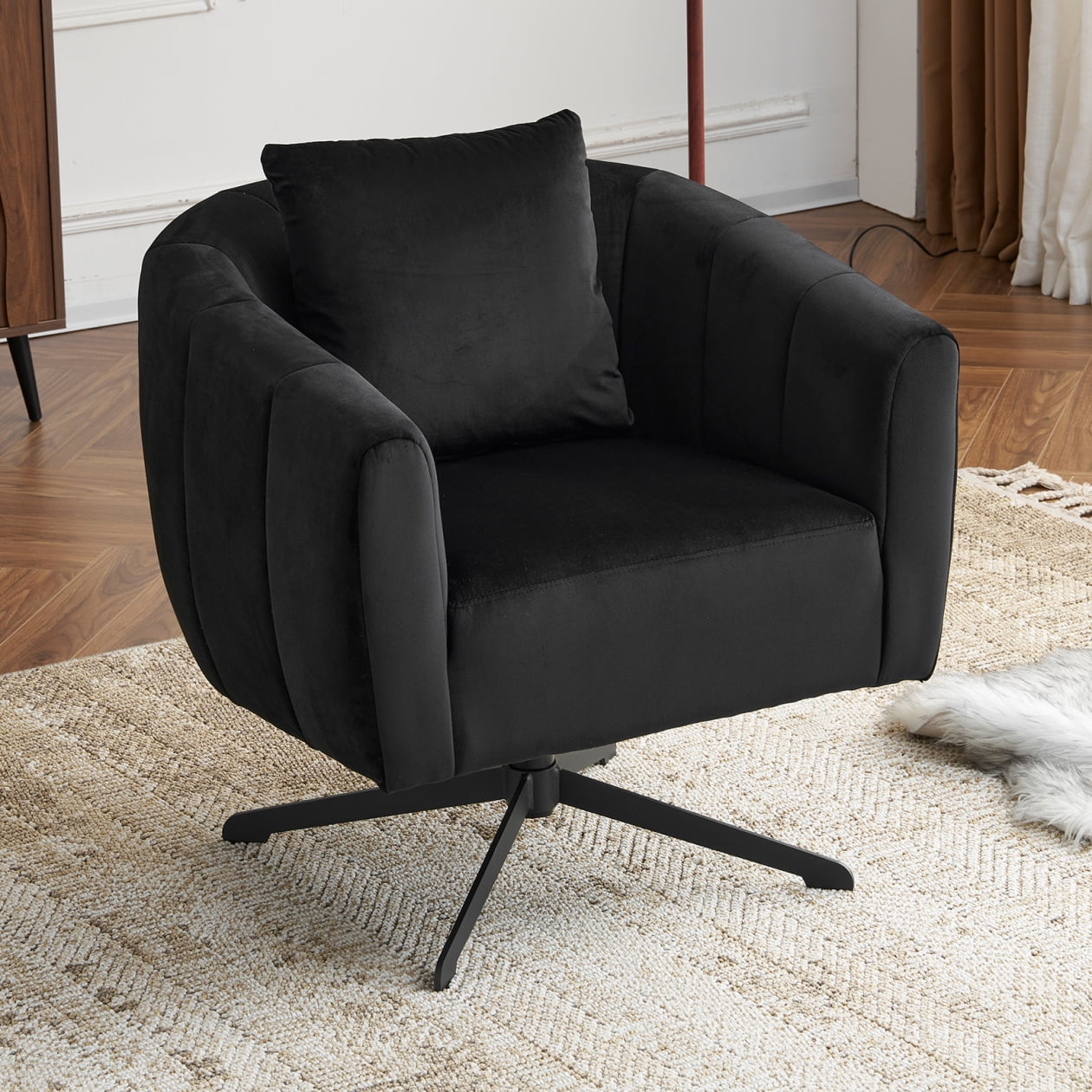 360° Swivel Accent Chair, Modern Velvet Swivel Cuddle Barrel Chair with ...