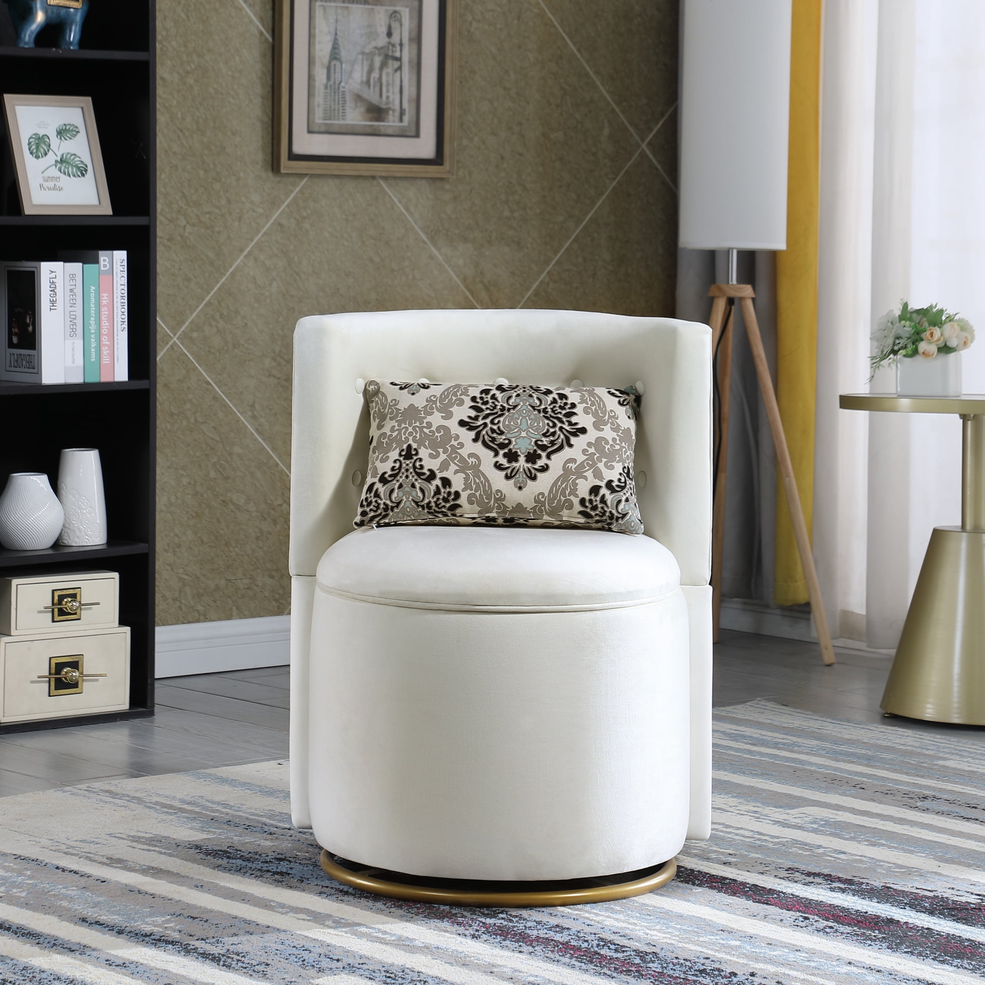 360° Swivel Accent Chair with Storage Function, Velvet Curved Lounge ...