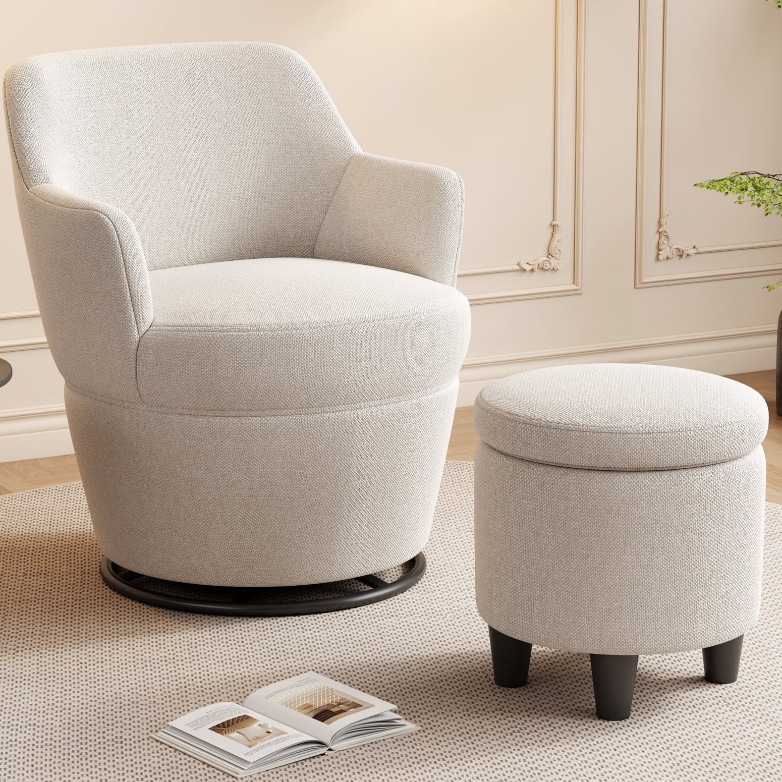 360° Swivel Accent Chair with Storage Ottoman – Ergonomic Lounge Chair ...