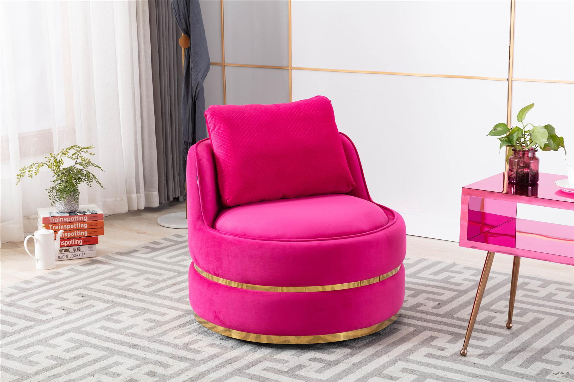 360 Swivel Accent Chair, Velvet Barrel Chair with Pillow, Modern Round ...