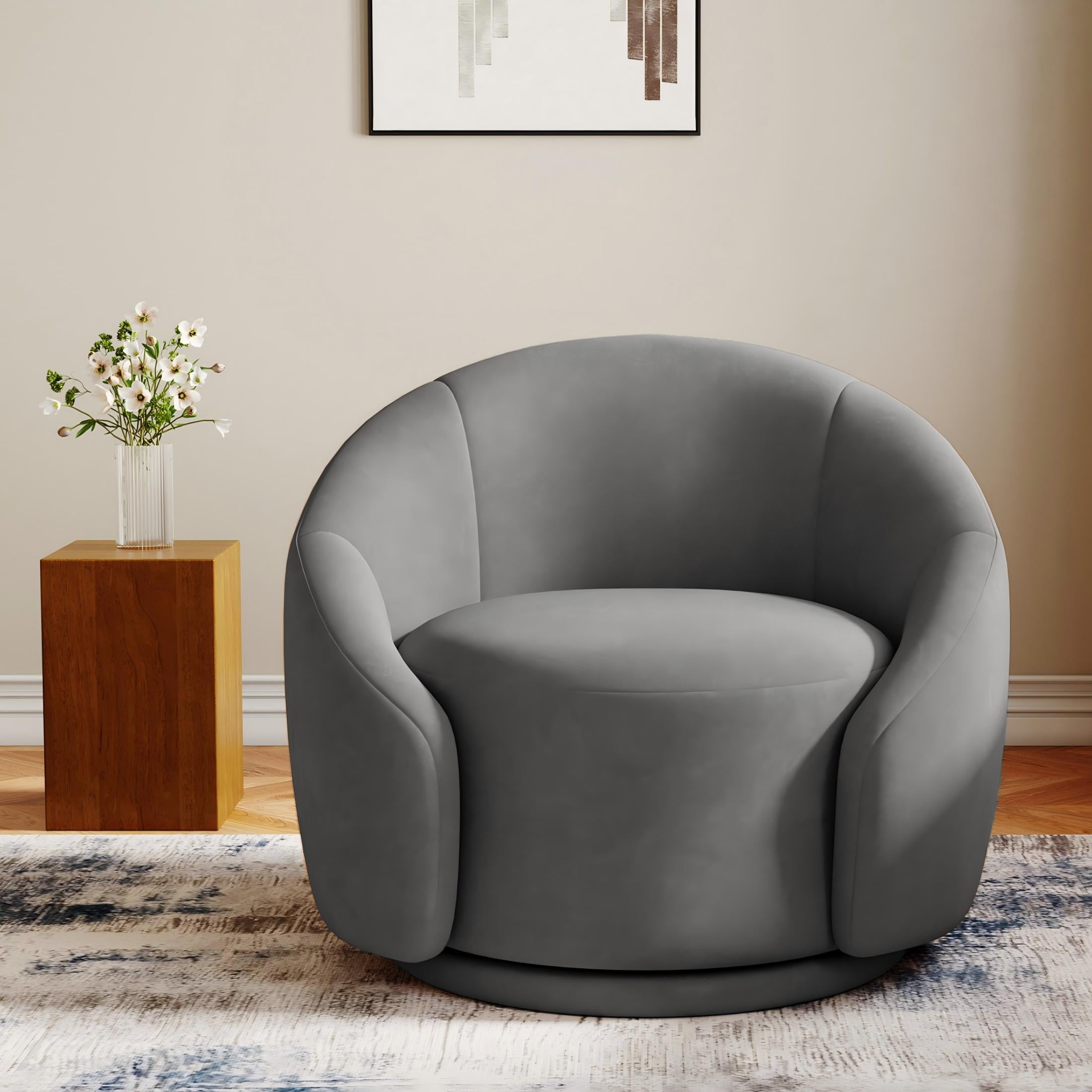360° Swivel Accent Chair for Living Room Modern Velvet Barrel Chair No ...