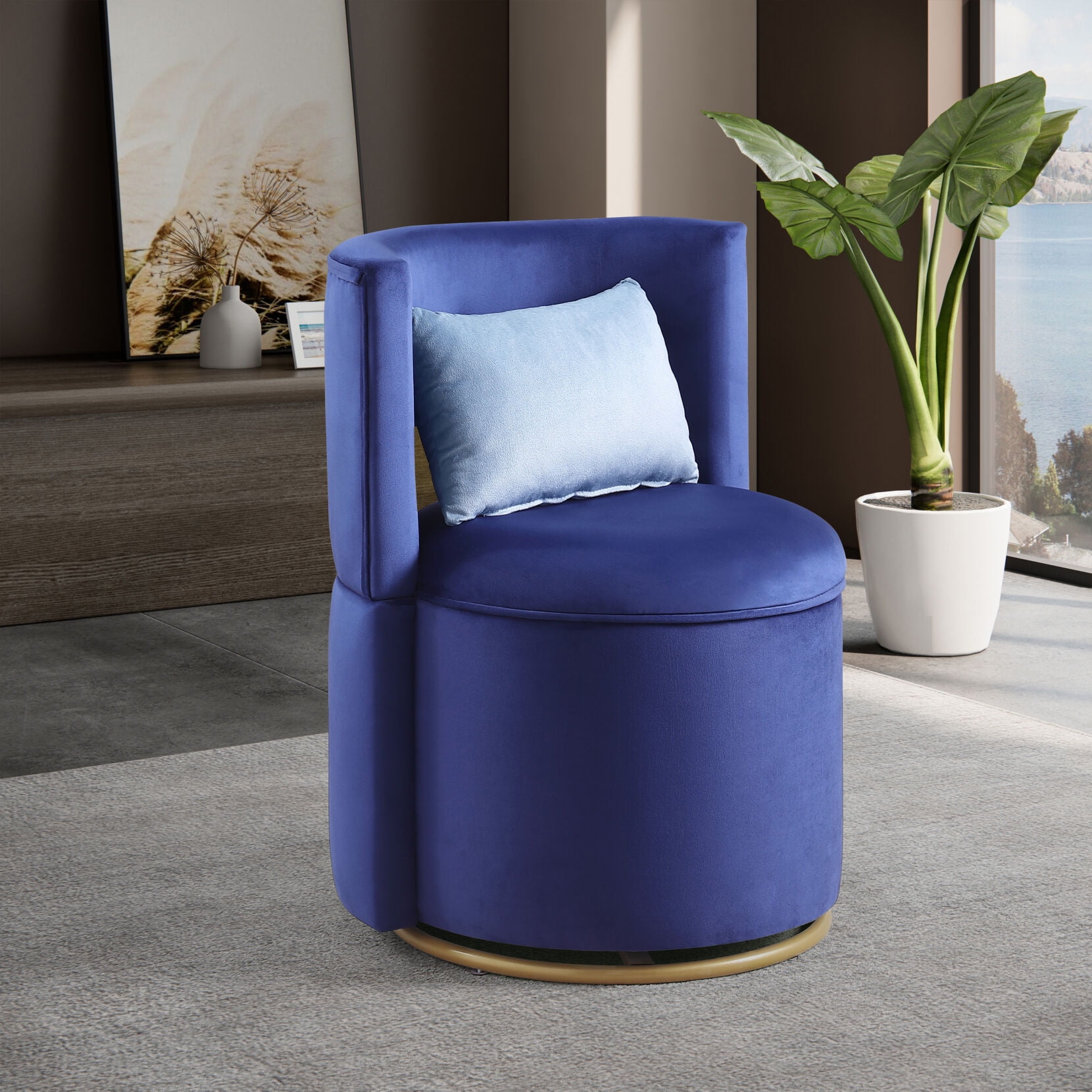 360° Swivel Accent Chair with Storage Function,Velvet Curved Chair with ...