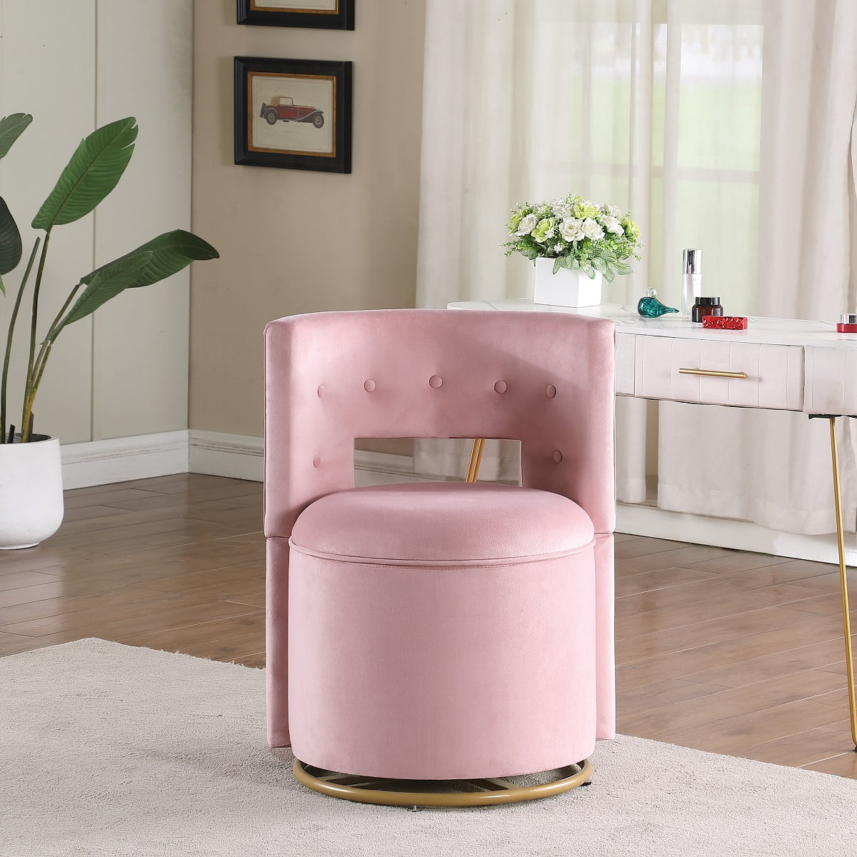 360° Swivel Accent Chair with Storage Function, Velvet Curved Chair ...