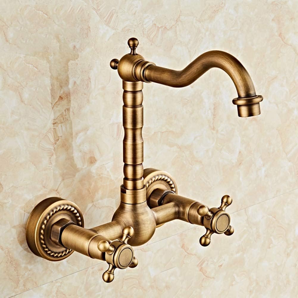 360 Swivel Antique Brass Bathroom Basin Sink Mix Tap Dual Handles Wall ...