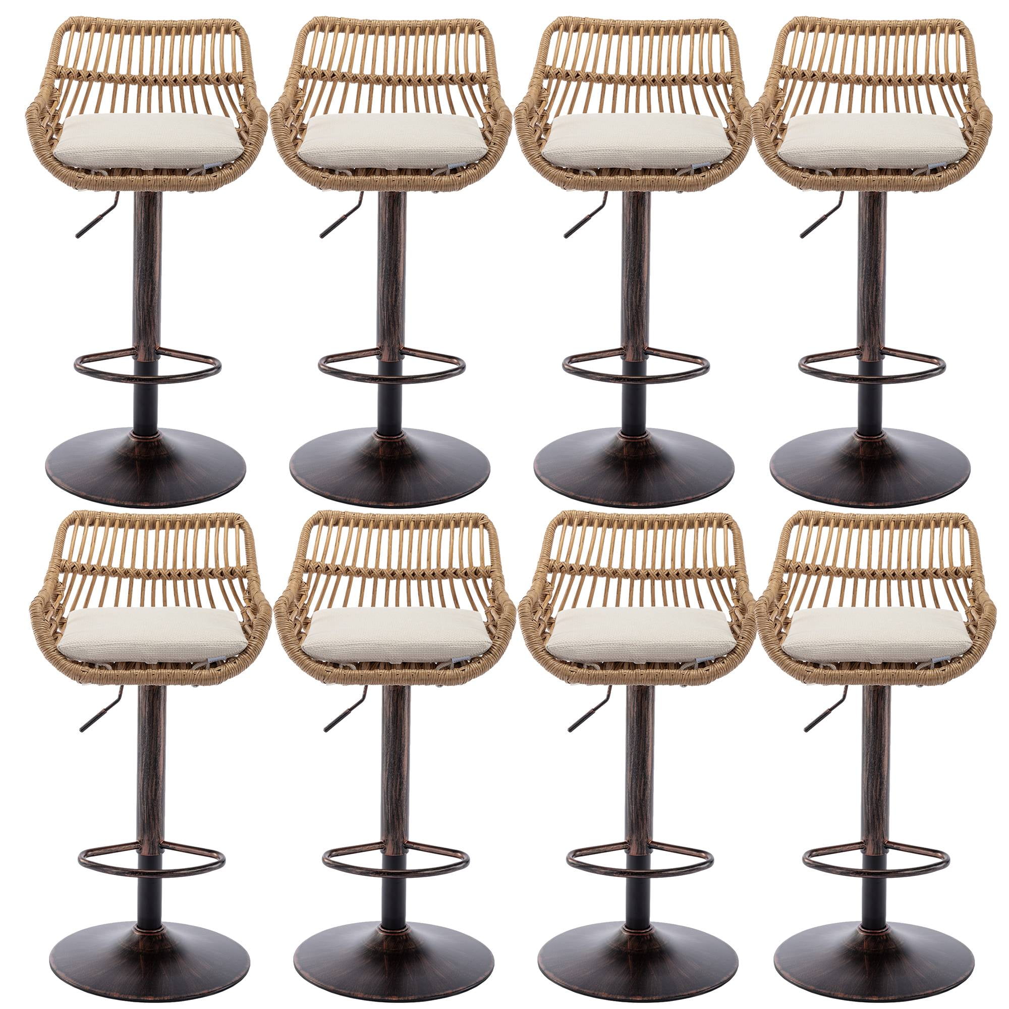 360°Swivel Bar Stools, Adjustable Height Bar Stools with Open Rattan ...