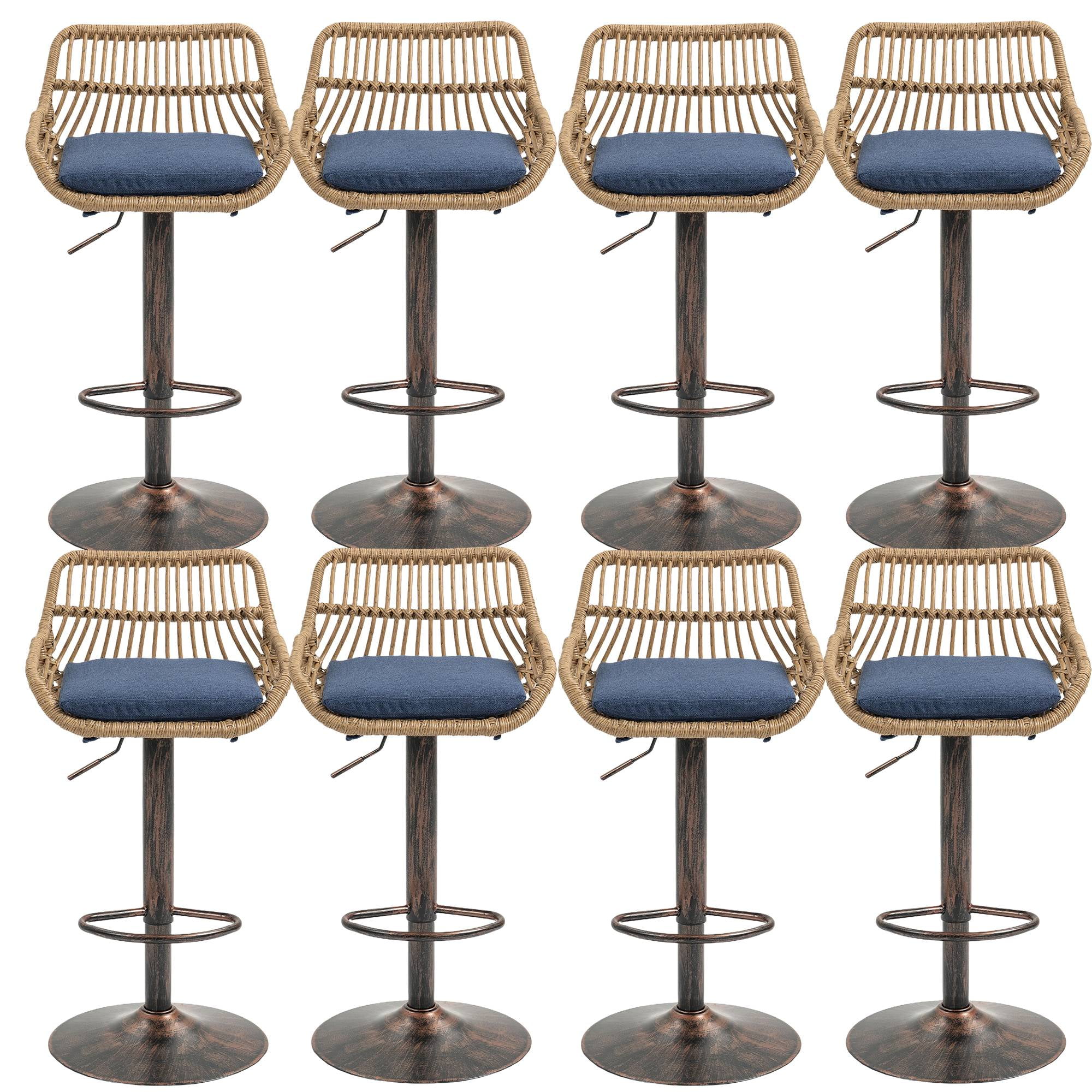 360°Swivel Bar Stools, Adjustable Height Bar Stools with Open Rattan ...